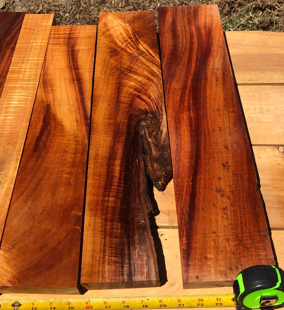 Reclaimed curly Koa boards 5@21-23.5”x2.5-5”x1” – Kamuela Hardwoods